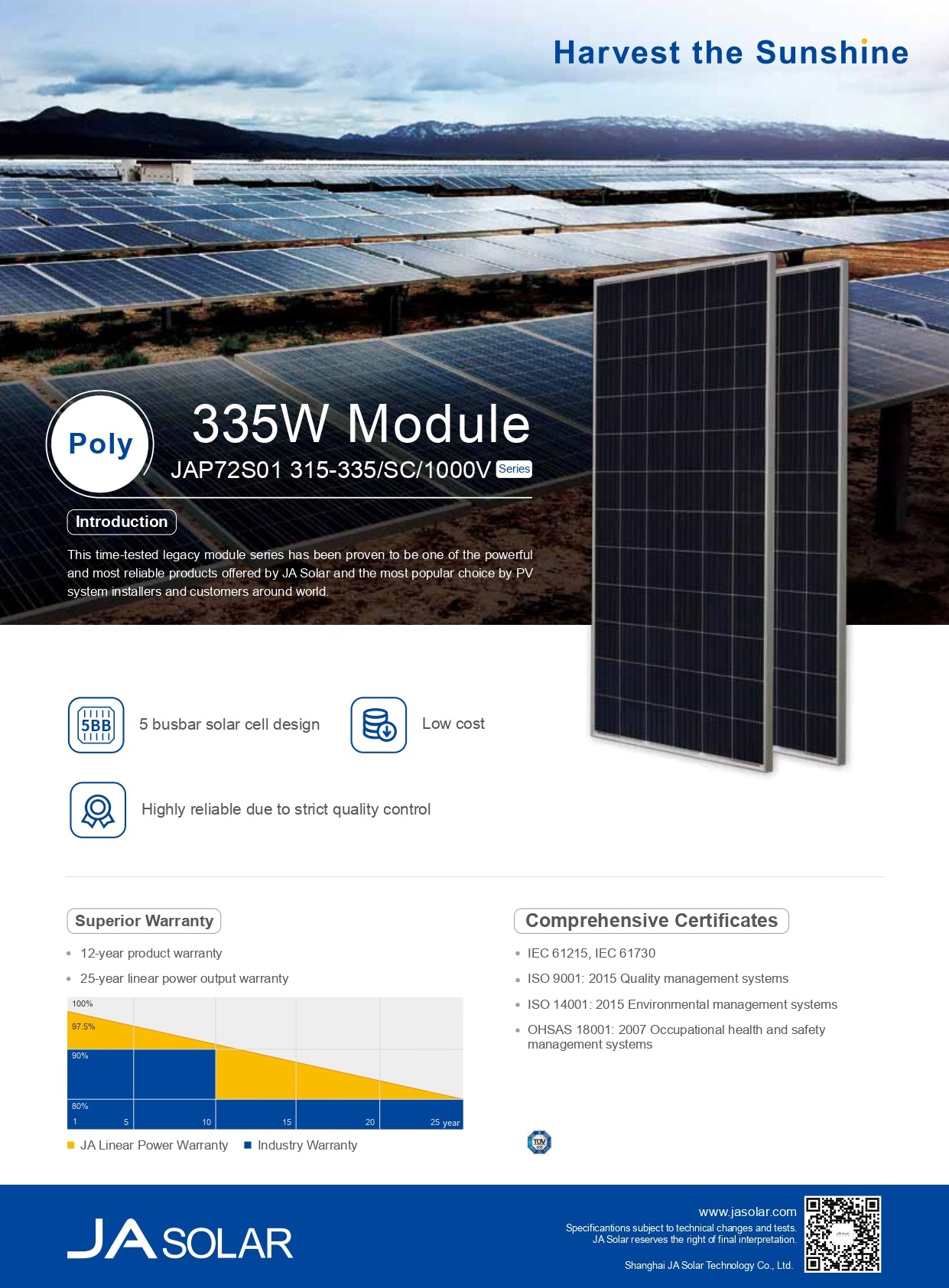 JA Solar 340W 72 Cell Mono Silver Frame – JAP72S09-340/SC_R – 10 Pcs o ...