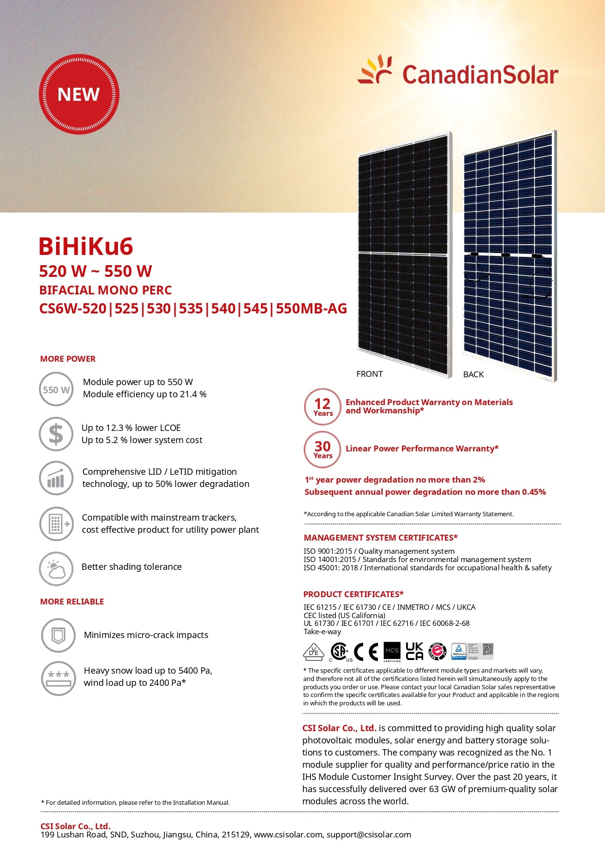 Canadian Solar - 30x Panels - 535W - CSI - CS6W-535MB-AG Bifacial｜2-4 ...